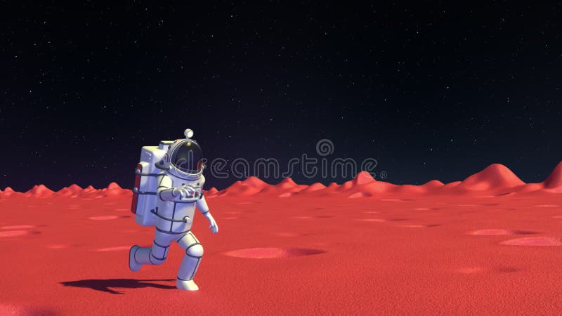 Spaceman in Space Suit on Mars Surface Walk with Low Gravity Stock ...