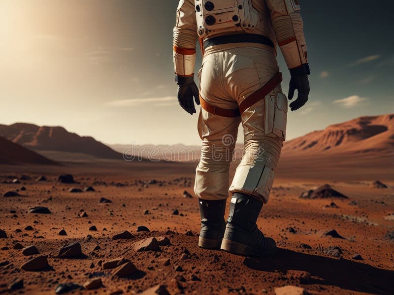 Spaceman Stand on Dirt Ground at Mars Stock Illustration - Illustration ...