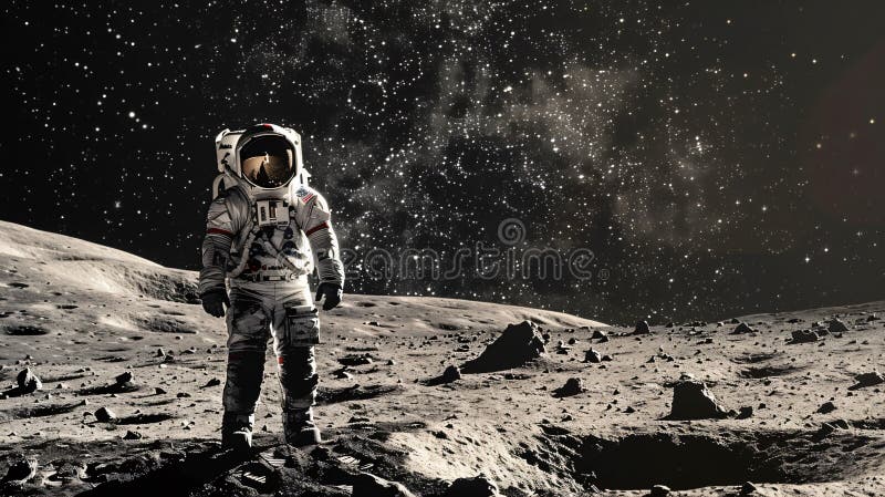 A Spaceman Stands on the Surface of the Moon, Representing Space ...