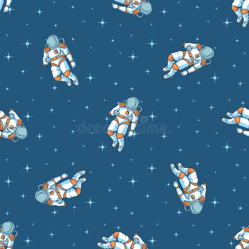Spaceman with Stars Seamless Pattern Stock Vector - Illustration of ...