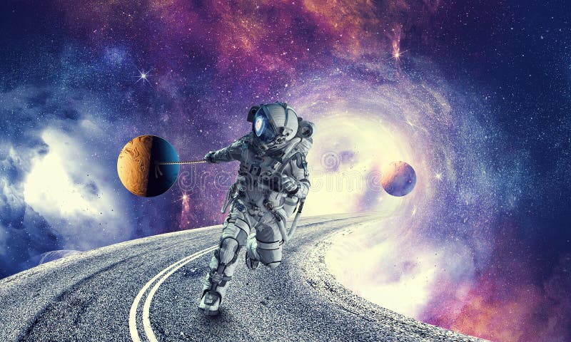 Spaceman Run on Rope. Mixed Media Stock Image - Image of atmosphere ...