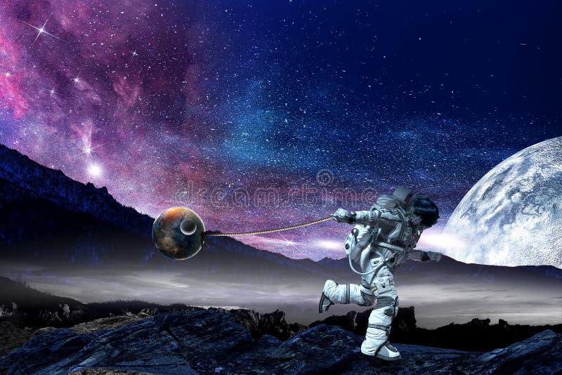 Spaceman Run on Rope. Mixed Media Stock Image - Image of atmosphere ...