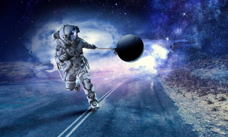 Spaceman Run on Rope. Mixed Media Stock Image - Image of atmosphere ...