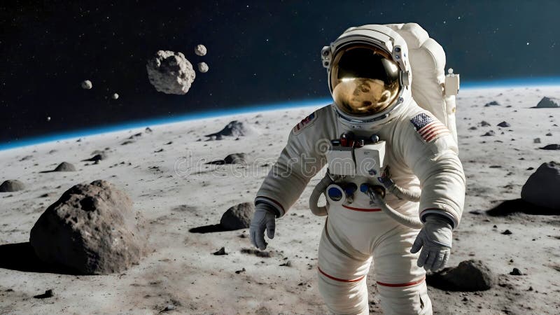 Spaceman on the Surface of the Moon. an Astronaut during a Spacewalk on ...