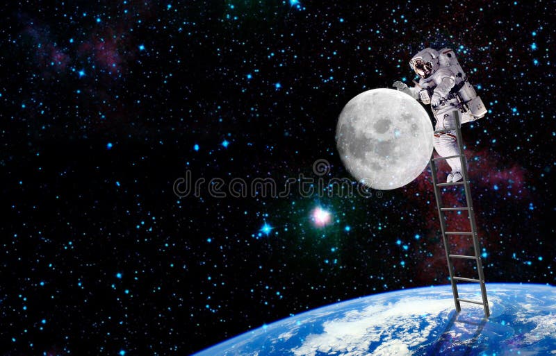 Spaceman and Travel on Moon.mission in Outer Space Stock Image - Image ...