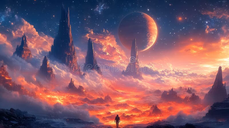 A Spaceman Walking through a Dramatic and Atmospheric Landscape ...