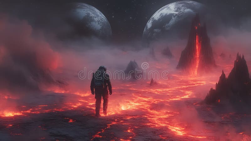 A Spaceman Walking through a Dramatic and Atmospheric Landscape ...