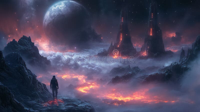 A Spaceman Walking through a Dramatic and Atmospheric Landscape ...