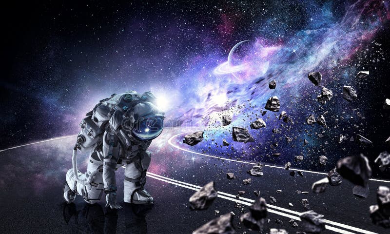 Astronaut Starting To Run. Mixed Media Stock Photo - Image of ...