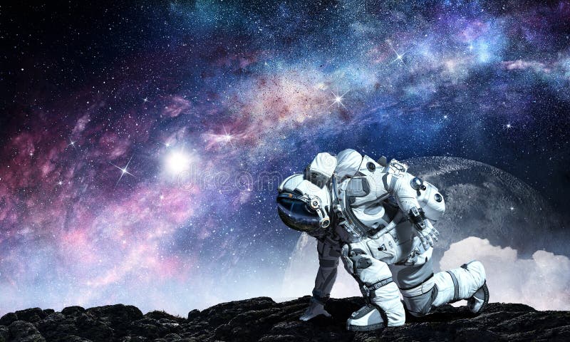 Astronaut Starting To Run. Mixed Media Stock Photo - Image of cosmos ...