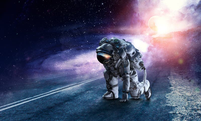 Astronaut Starting To Run. Mixed Media Stock Illustration ...