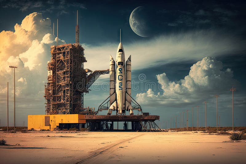 Spaceport, with Rocket on Launchpad, Ready for Liftoff Stock ...