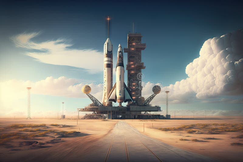 Spaceport, with Rocket on Launchpad, Ready for Liftoff Stock Photo ...