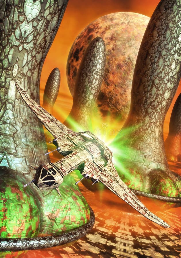 Spaceship and alien planet stock illustration. Illustration of fiction ...