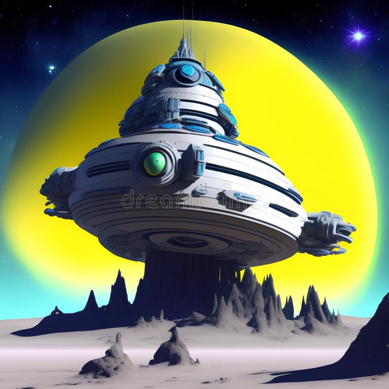 Spaceship on Alien Planet, Generative AI Illustration Stock ...