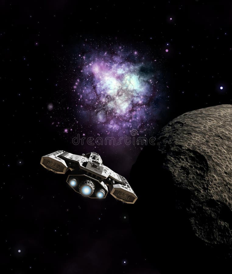 Spaceship Approaching the Galactic Core Stock Illustration ...