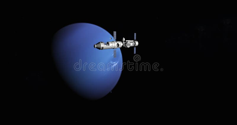 Spaceship Arriving at Neptune, Space Mission To the Unknown Planet ...