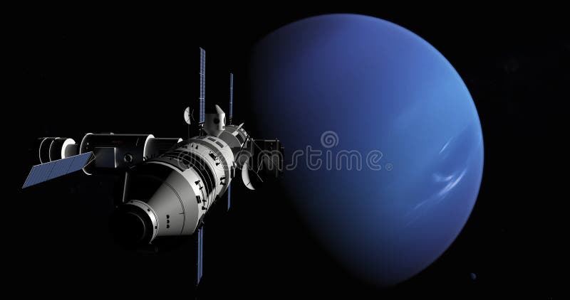 Spaceship Arriving at Neptune, Space Mission To the Unknown Planet ...