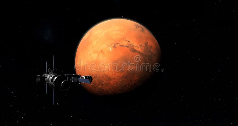 Spaceship Arriving at Planet Mars, Space Mission To the Red Planet ...