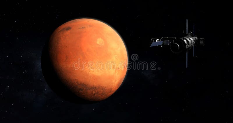 Spaceship Arriving at Planet Mars, Space Mission To the Red Planet ...