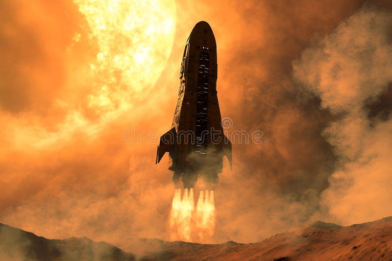 A Spaceship Ascends Amidst Fiery Clouds with a Massive Star in the ...