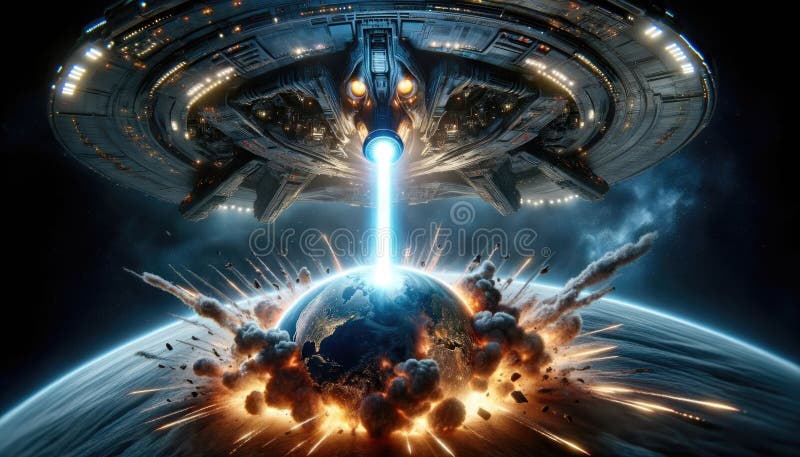 Spaceship Attacking Planet stock illustration. Illustration of ...