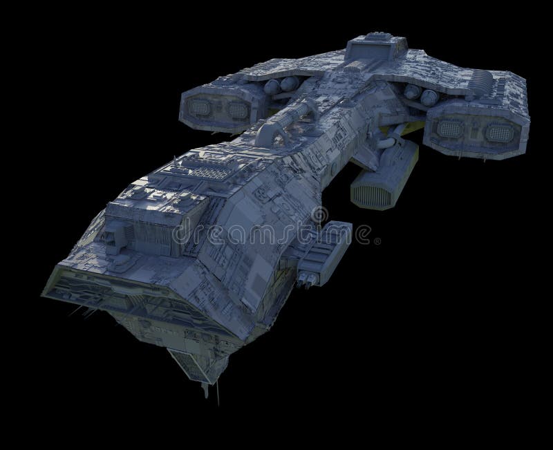 Spaceship on Black with Blue Engine Glow Stock Illustration ...