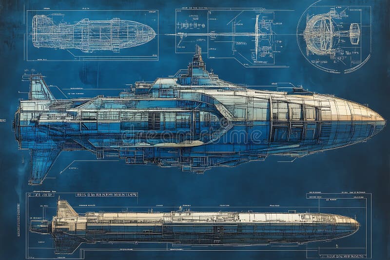 Spaceship Blueprint Design Technical Drawing Stock Illustration ...