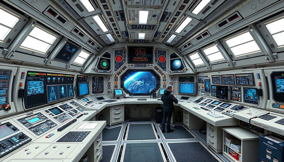 Spaceship Bridge Command Center, Futuristic Interior Tech, Stock Photo ...