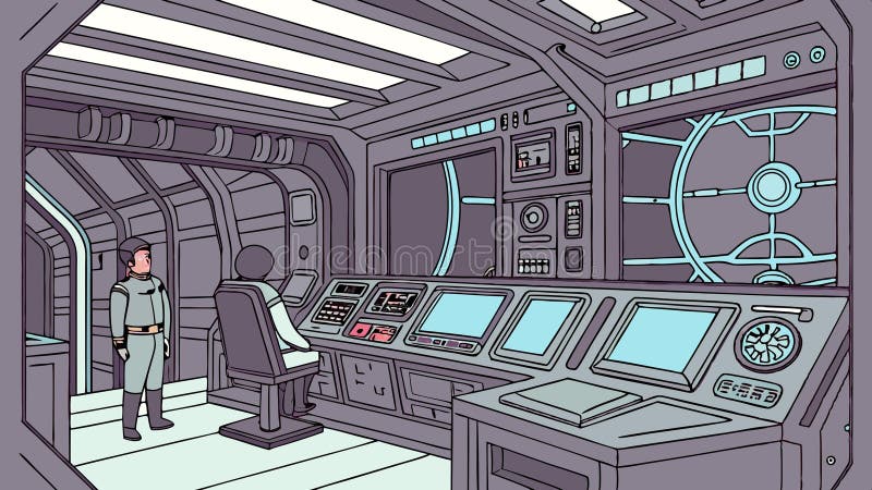 Spaceship Bridge Interior with Crew, Sci,fi Command Center and Space ...