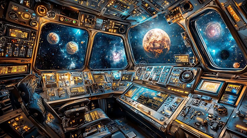 Spaceship Bridge View of Cosmos Stock Illustration - Illustration of ...