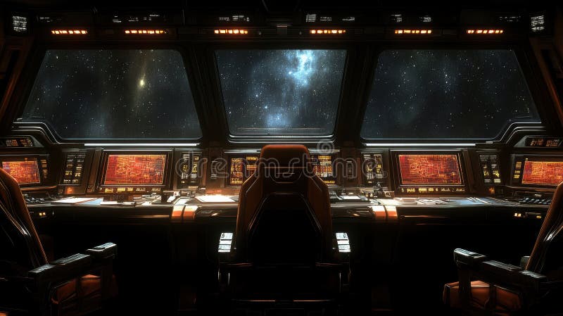 Spaceship Bridge View stock illustration. Illustration of technology ...