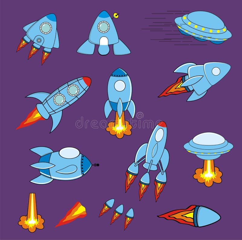 Spaceship cartoon set stock vector. Illustration of card - 76307263