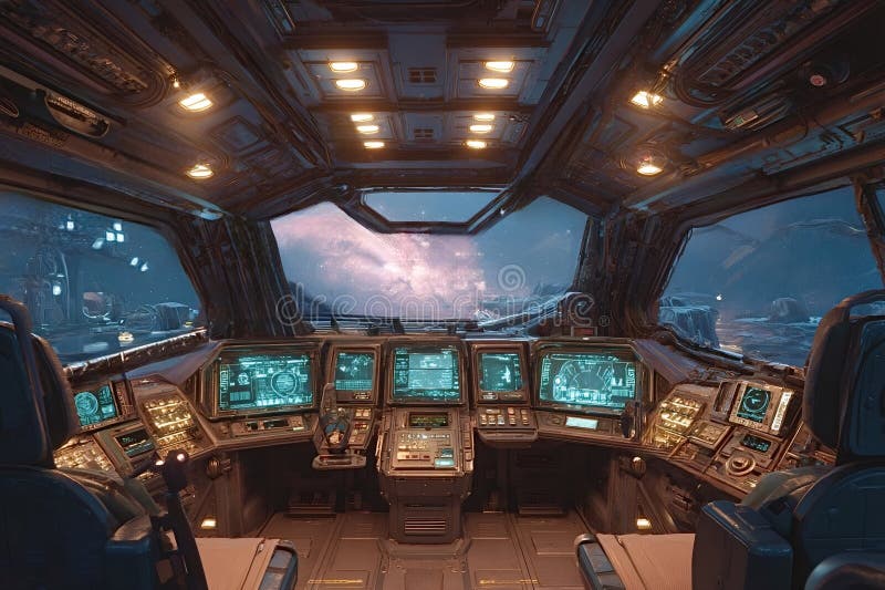 Spaceship Cockpit Exploring Galaxy Over Alien Planet Surface Stock ...