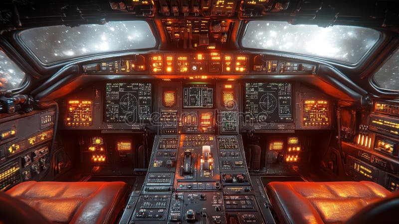 Spaceship Cockpit, Futuristic Flight Deck Stock Illustration ...