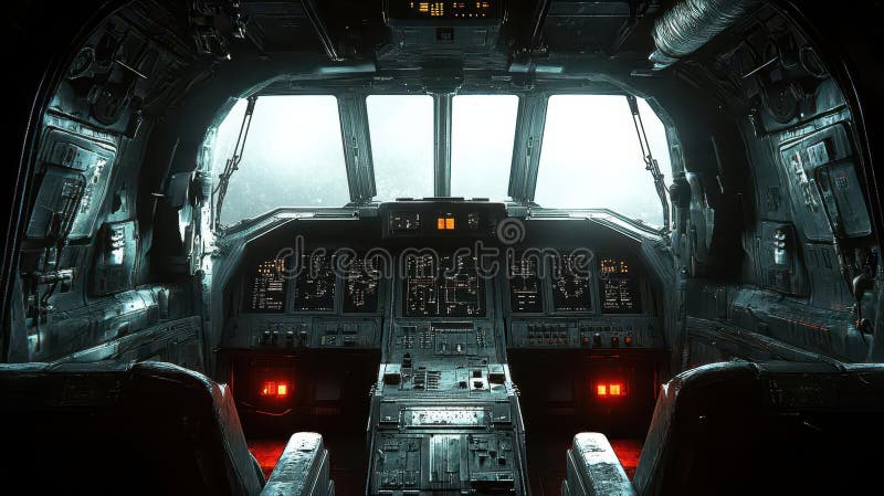 Spaceship Cockpit, Futuristic Spacecraft Interior Stock Illustration ...