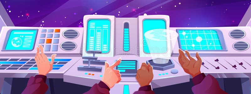 Spaceship Cockpit with Hands on Control Panel. Stock Vector ...