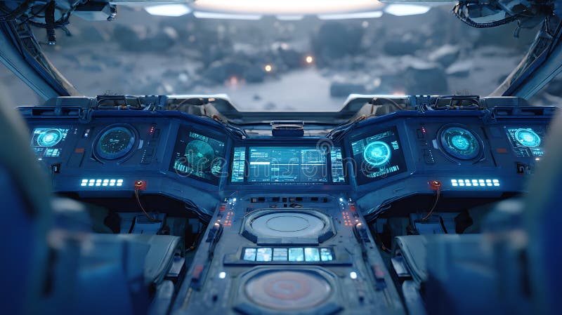 Spaceship Cockpit Interior Futuristic Technology Screens Navigation ...