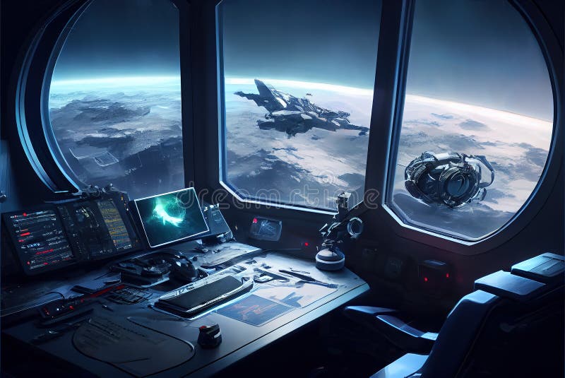 Spaceship Cockpit Interior Spacecraft Control Room Generative Ai Stock Illustration