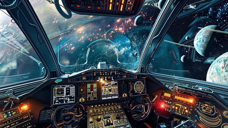 Spaceship Cockpit with a Planet in the Background Stock Video - Video ...