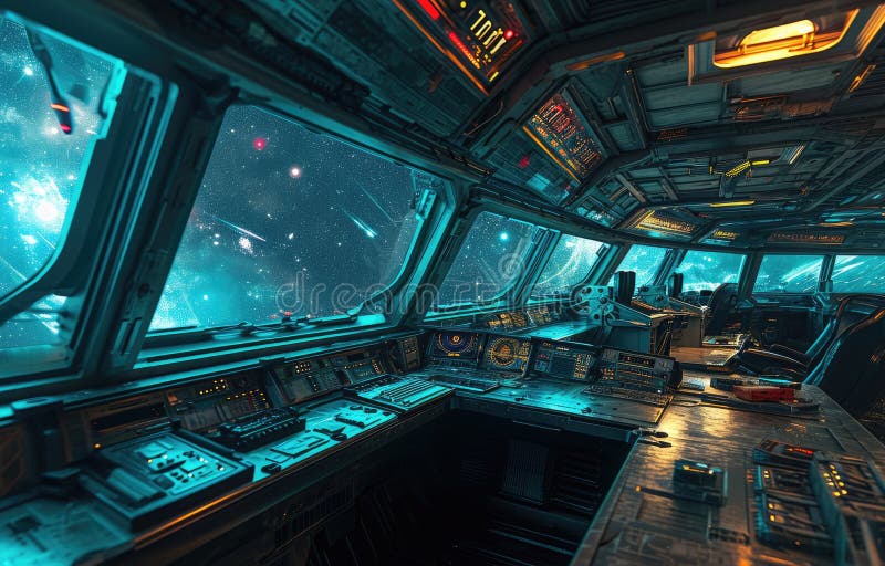 Spaceship Cockpit with Stellar View Stock Illustration - Illustration ...