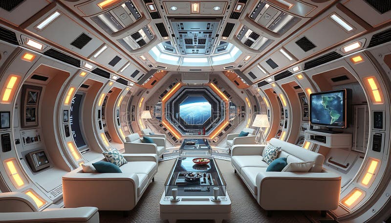 Spaceship Command Vessel on Black Background - Top View Stock ...