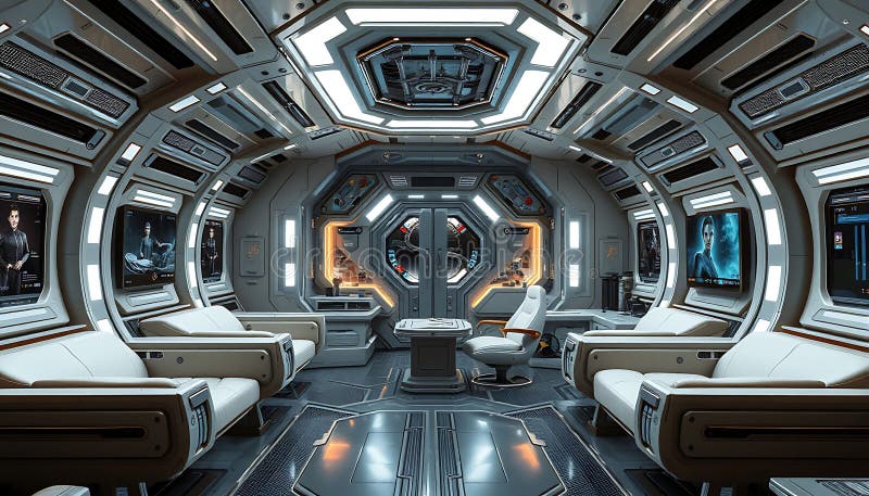 Spaceship Command Vessel on Black Background - Top View Stock ...