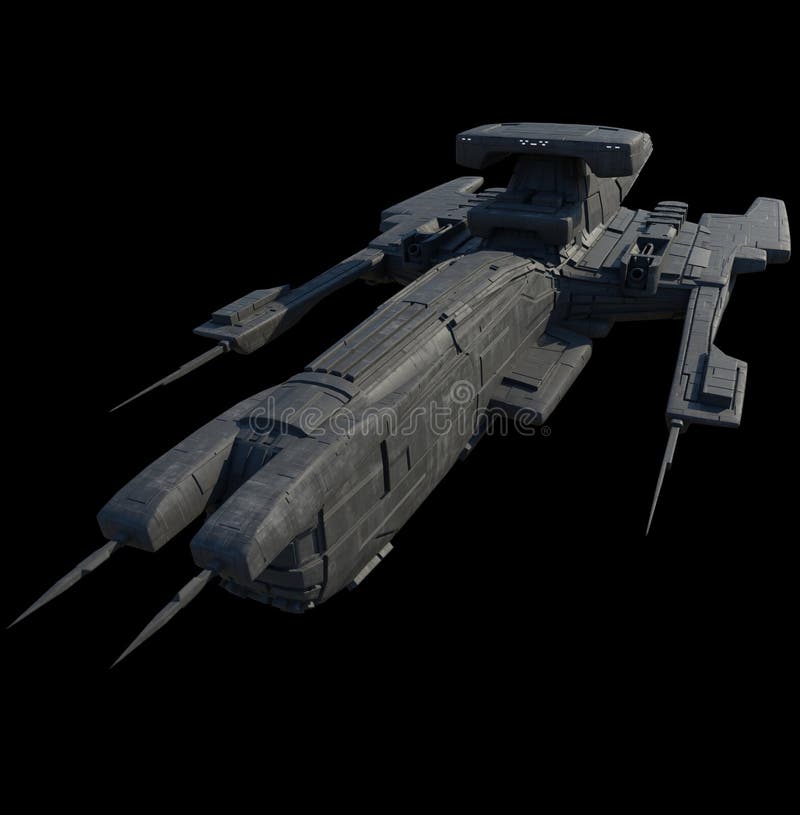 Spaceship Command Vessel on Black Background - Front View Stock ...