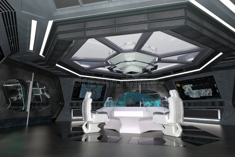 Spaceship Control Lab. 3D Rendering-Illustration Stock Illustration ...