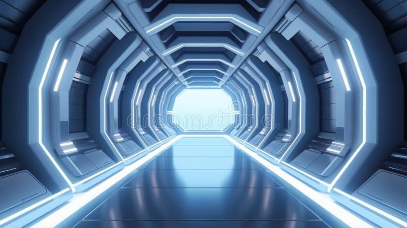 Spaceship Corridor. Futuristic Tunnel with Light, Interior View. Future Sci-fi Science ...
