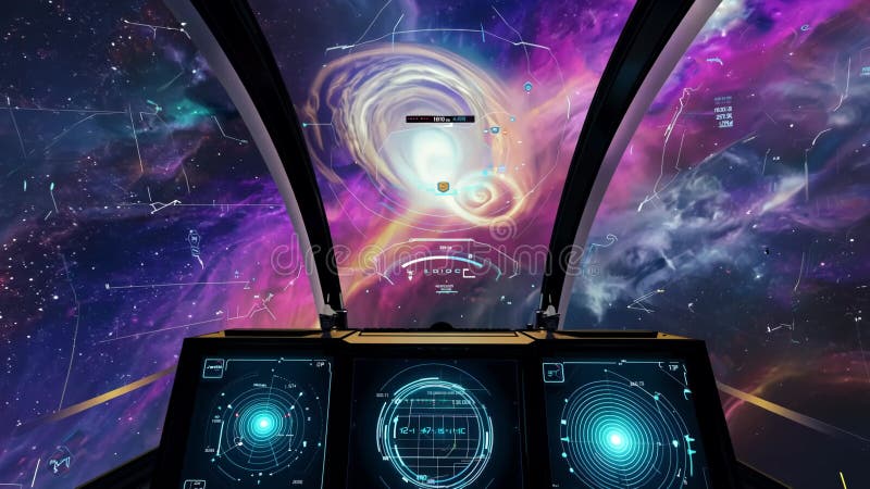 Spaceship Dashboard with Control Panel. Space Ship Flying through the ...