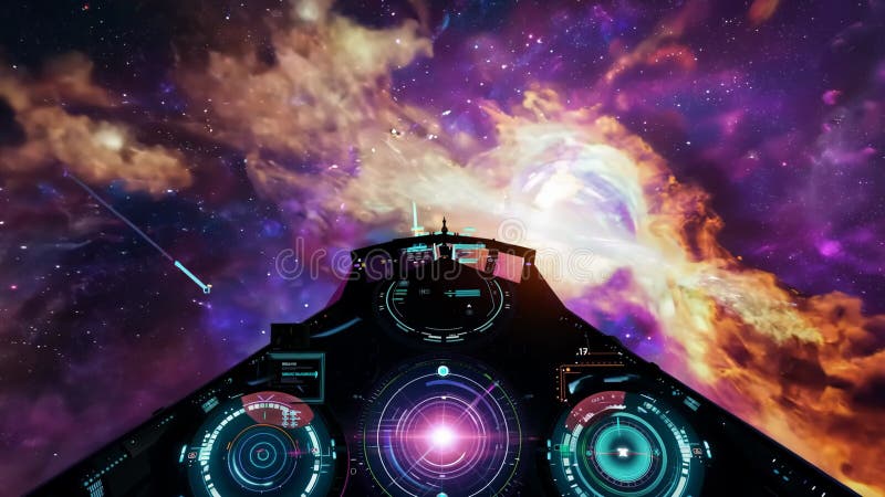 Spaceship Dashboard with Control Panel. Space Ship Flying through the ...