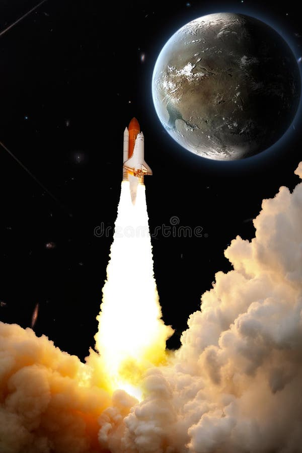 Spaceship in Deep Space. View on Space Shuttle and Milky Way Stock ...