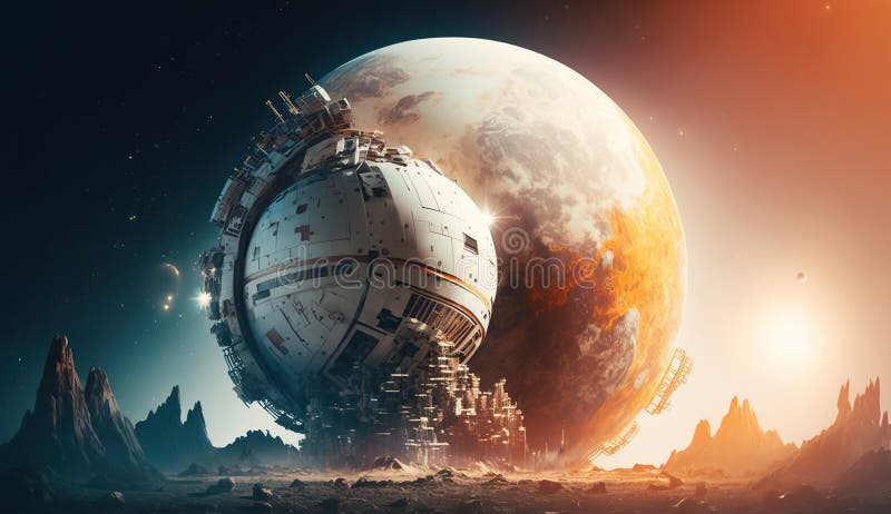 Spaceship and Earth on the Background. Solar System, Generative Ai ...